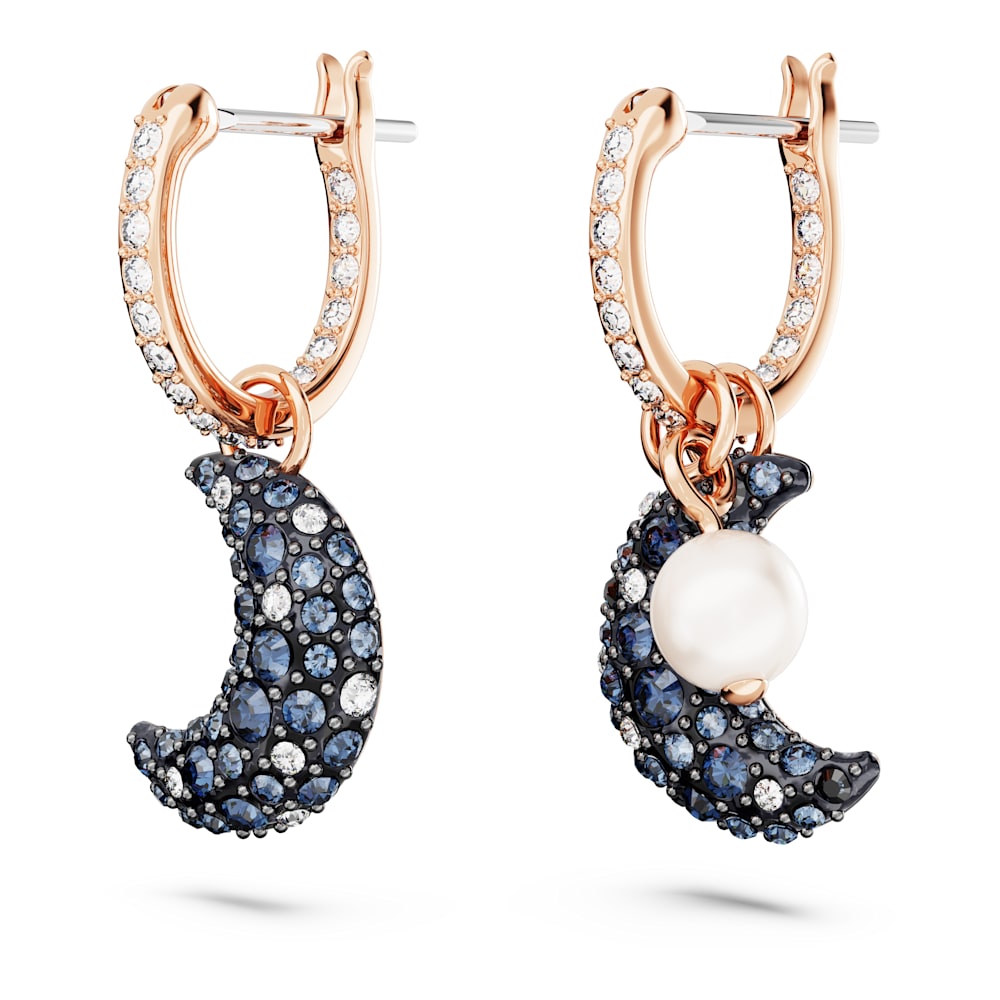 Pendientes Luna, Diseño asimétrico, Luna, Multicolores, Baño tono oro ...