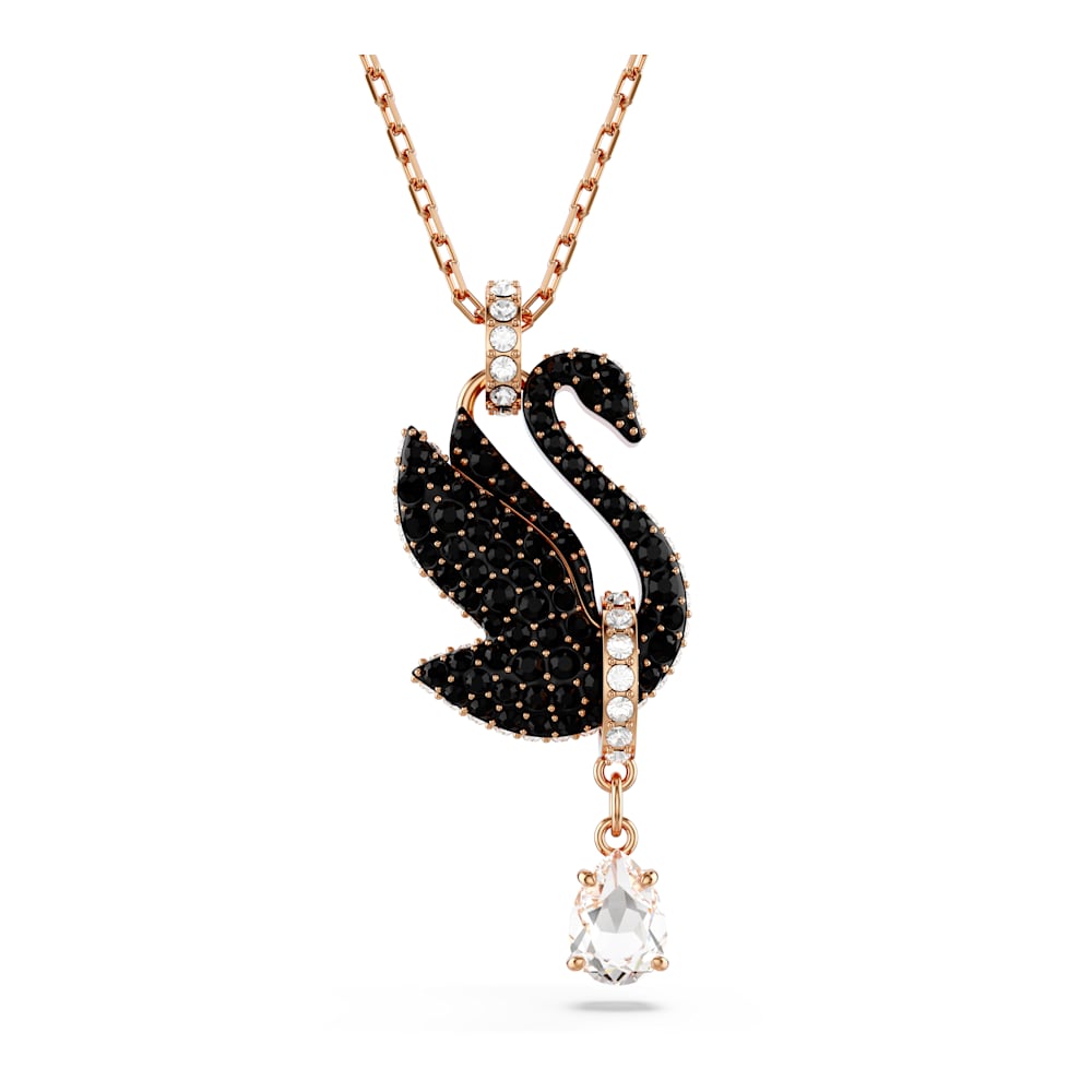 Colgante Swarovski Iconic Swan, Cisne, Negro, Baño tono oro rosa ...