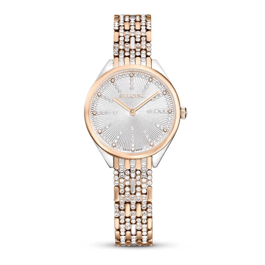 Reloj Attract, Fabricado en Suiza, Pavé, Brazalete de metal, Tono oro ...